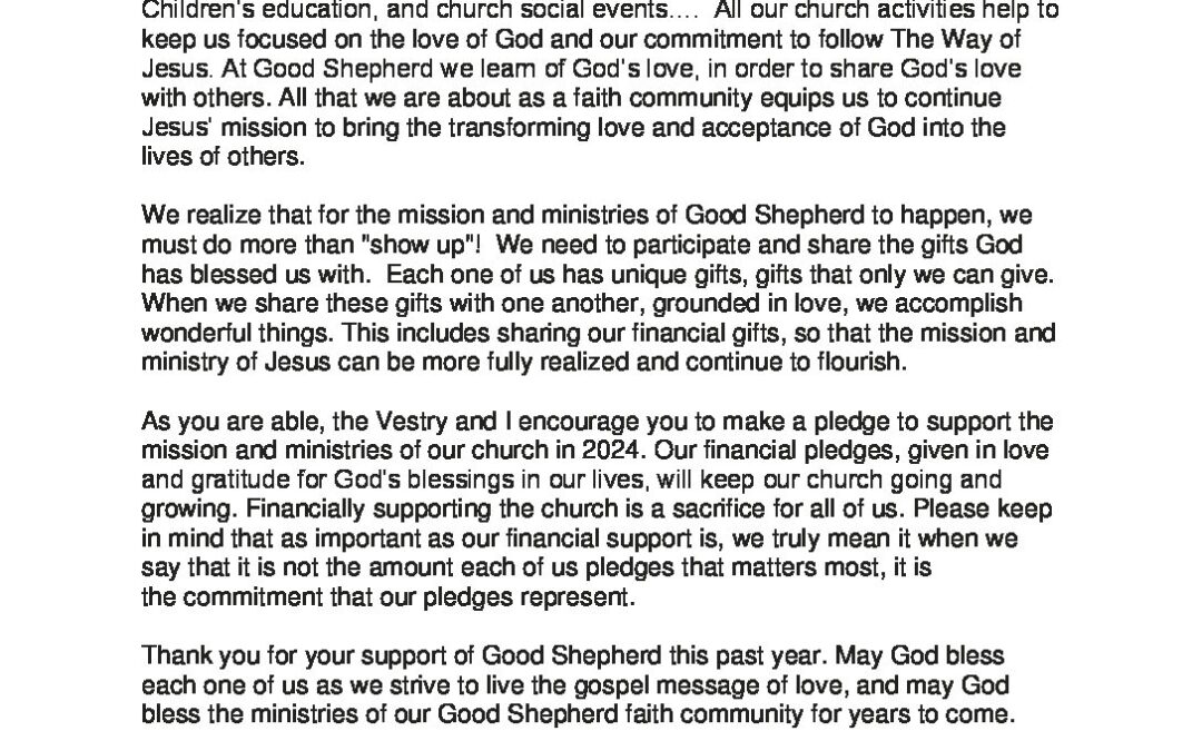 2024 Pledge Drive | Church of The Good Shepherd Wareham